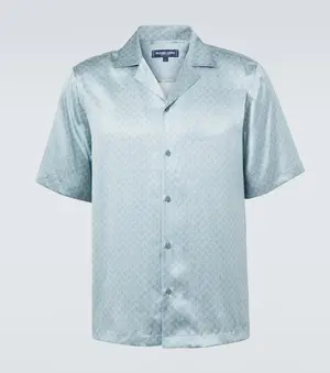 Frescobol Carioca Roberto Printed Silk Bowling Shirt - Blue