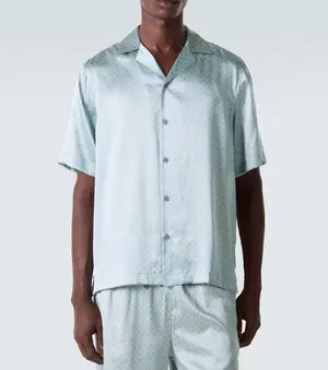 Frescobol Carioca Roberto Printed Silk Bowling Shirt - Blue
