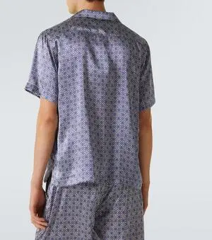 Frescobol Carioca Roberto Printed Silk Bowling Shirt - Blue