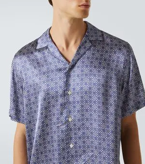 Frescobol Carioca Roberto Printed Silk Bowling Shirt - Blue