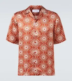 Frescobol Carioca Roberto Printed Silk Bowling Shirt - Orange