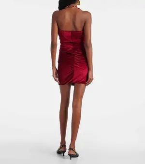 Balmain Chain-detail Draped Velvet Mini Dress - Red