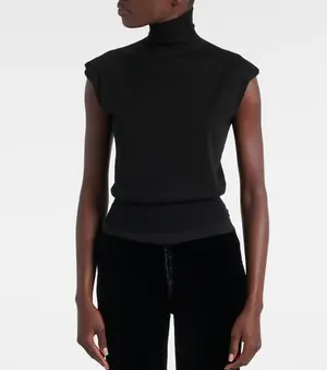 Rick Owens Virgin Wool Turtleneck Top - Black