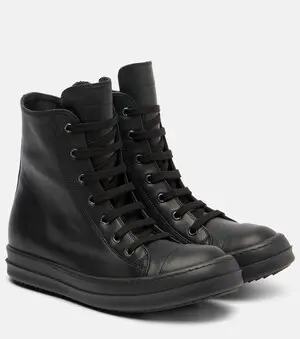 Rick Owens Leather High-top Sneakers - Black