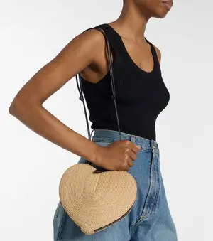 Alaïa Le Cœur Woven Crossbody Bag - Beige
