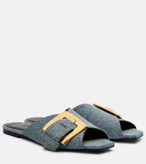 Balmain Anthem Denim Slides - Blue