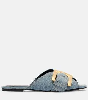 Balmain Anthem Denim Slides - Blue