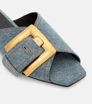 Balmain Anthem Denim Slides - Blue