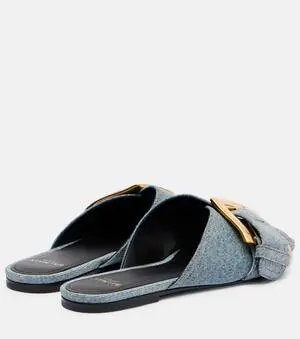 Balmain Anthem Denim Slides - Blue