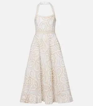 Rebecca Vallance Irena Embroidered Halterneck Midi Dress - White