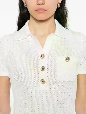 SELF-PORTRAIT Pointelle-knit Polo Top