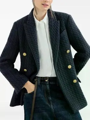 Brunello Cucinelli Double-breasted Textured Blazer - Blue