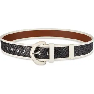 Cole Haan Raffia Belt With Leather Trim - Natural/black