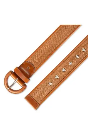 Cole Haan Raffia Belt With Leather Trim - Tan/natural