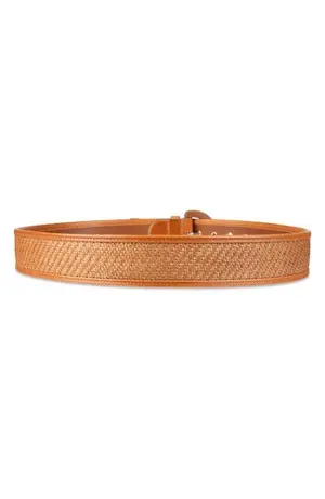 Cole Haan Raffia Belt With Leather Trim - Tan/natural