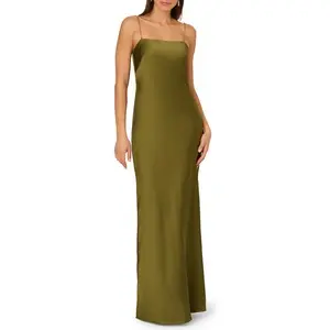 Adrianna Papell Beaded Strap Satin Gown