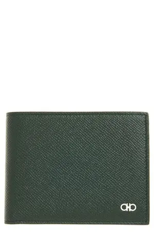 FERRAGAMO Micro Gancio Leather Bifold Wallet - Moss
