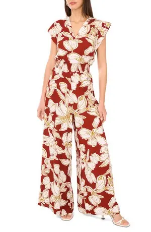 Vince Camuto Floral Flutter-sleeve Jumpsuit