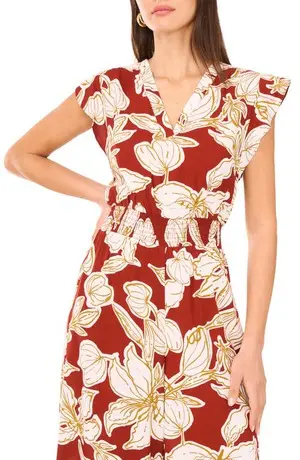 Vince Camuto Floral Flutter-sleeve Jumpsuit