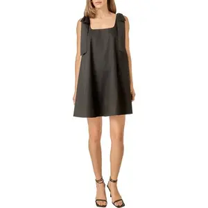 English Factory Bow Shoulder Sleeveless Cotton Minidress - Black