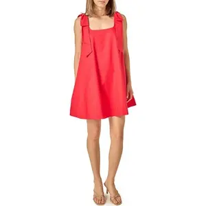 English Factory Bow Shoulder Sleeveless Cotton Minidress - Red