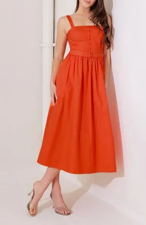 FREEMARKET Belted Cotton Midi Dress