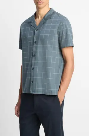 Vince Windowpane Check Cotton Blend Camp Shirt