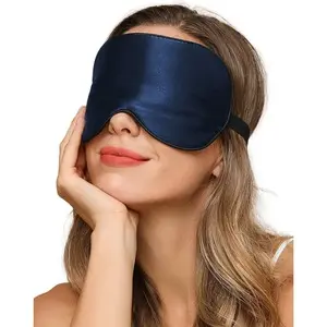 SILKSILKY 2 Pcs Silk Elastic Band Sleep Eye Mask Set - Black/darbblue