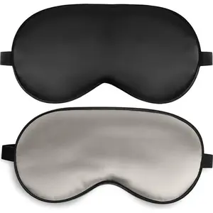 SILKSILKY 2 Pcs Silk Elastic Band Sleep Eye Mask Set - Black/gray