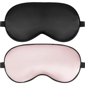 SILKSILKY 2 Pcs Silk Elastic Band Sleep Eye Mask Set - Black/pink