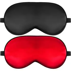 SILKSILKY 2 Pcs Silk Elastic Band Sleep Eye Mask Set - Black/red