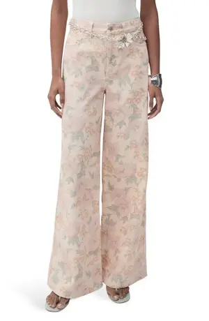 Mango Floral Print Wide Leg Jeans
