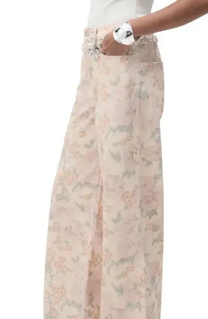 Mango Floral Print Wide Leg Jeans