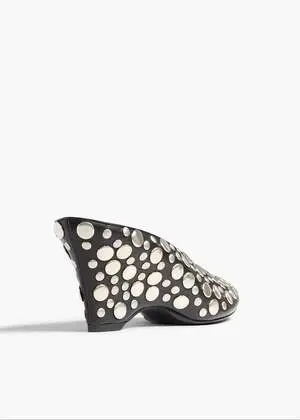 Khaite Cloak Wedge In Leather With Silver Studs - Black