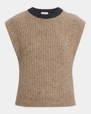 Brunello Cucinelli Sleeveless Wool-Cashmere Sweater - C4414 Brown