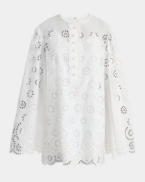 Chlo Scalloped Eyelet-Embroidered Mini Shift Dress In Iconic Milk - 60%  Off | Editorialist