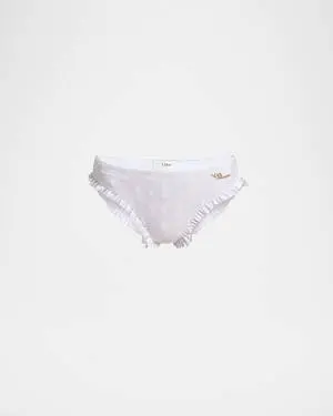 Chloé Ruffle-trim Eyelet Bikini Bottoms - White