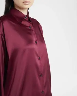 TOM FORD Stretch Satin Button-down Shirt - Deep Plum