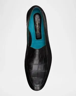 Stefano Ricci Matte Crocodile Leather Loafers Black