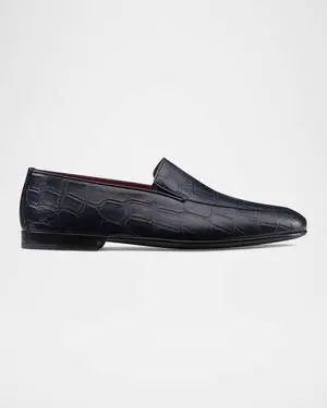 Stefano Ricci Matte Crocodile Leather Loafers - Navy