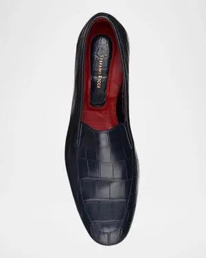 Stefano Ricci Matte Crocodile Leather Loafers - Navy
