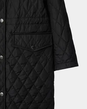 Burberry Hillgate Quilted Long Hooded Jacket - Black