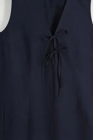 Cos Linen-blend Tie-front Midi Dress - Navy