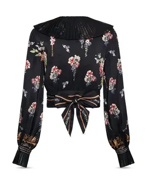 Camilla Floral Print Linen-silk Wrap Top