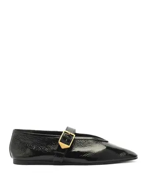 Schutz Buckled Leather Flats - Black