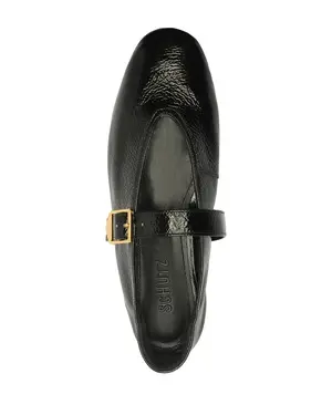 Schutz Buckled Leather Flats - Black