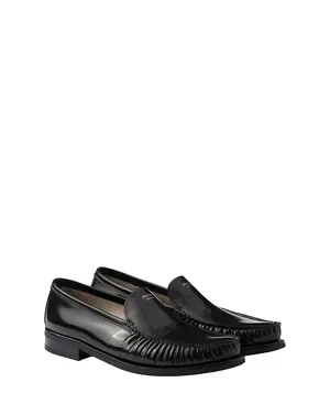 Prada Brushed Leather Loafers - Black