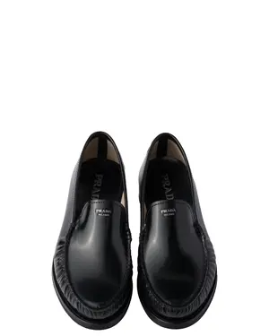Prada Brushed Leather Loafers - Charcoal