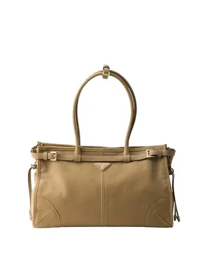 Prada Large Convertible Suede Shoulder Handbag - Neutral