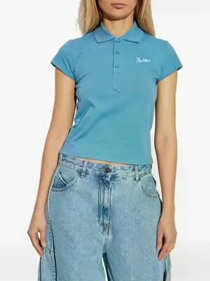 Attico Embroidered Cotton Polo Shirt - Blue
